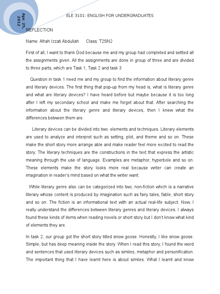 Reflection | PDF | Genre | Short Stories