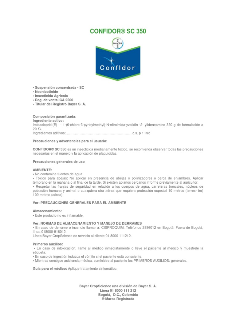 Ficha Tecnica Confidor SC 350 | PDF | Bayer | Agricultura