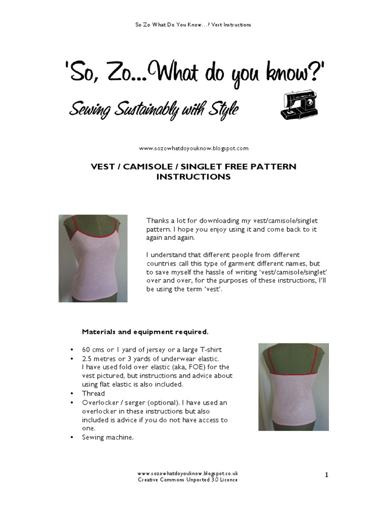 So Zo Blog Vest Instructions PDF | PDF