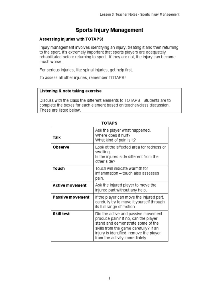 Sports Injury Management: Assessing Injuries With TOTAPS! | PDF