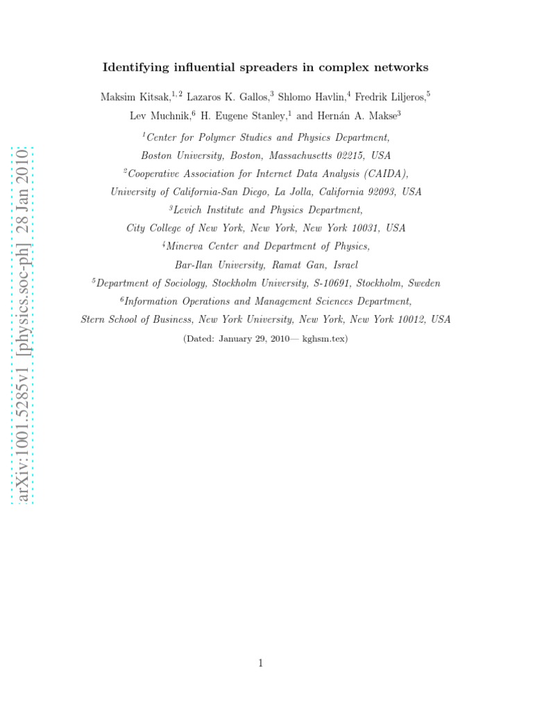 Identifying Influential Spreaders in Complex Networks | PDF | Infection | Computer Network