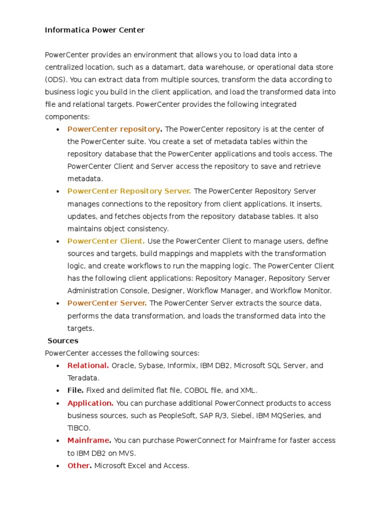 Informatica Power Center NOTES | PDF | Databases | Metadata