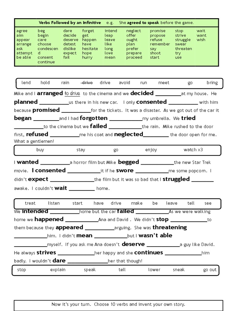 Verbs Followed by An Infinitive | PDF | Linguistic Typology | Syntax
