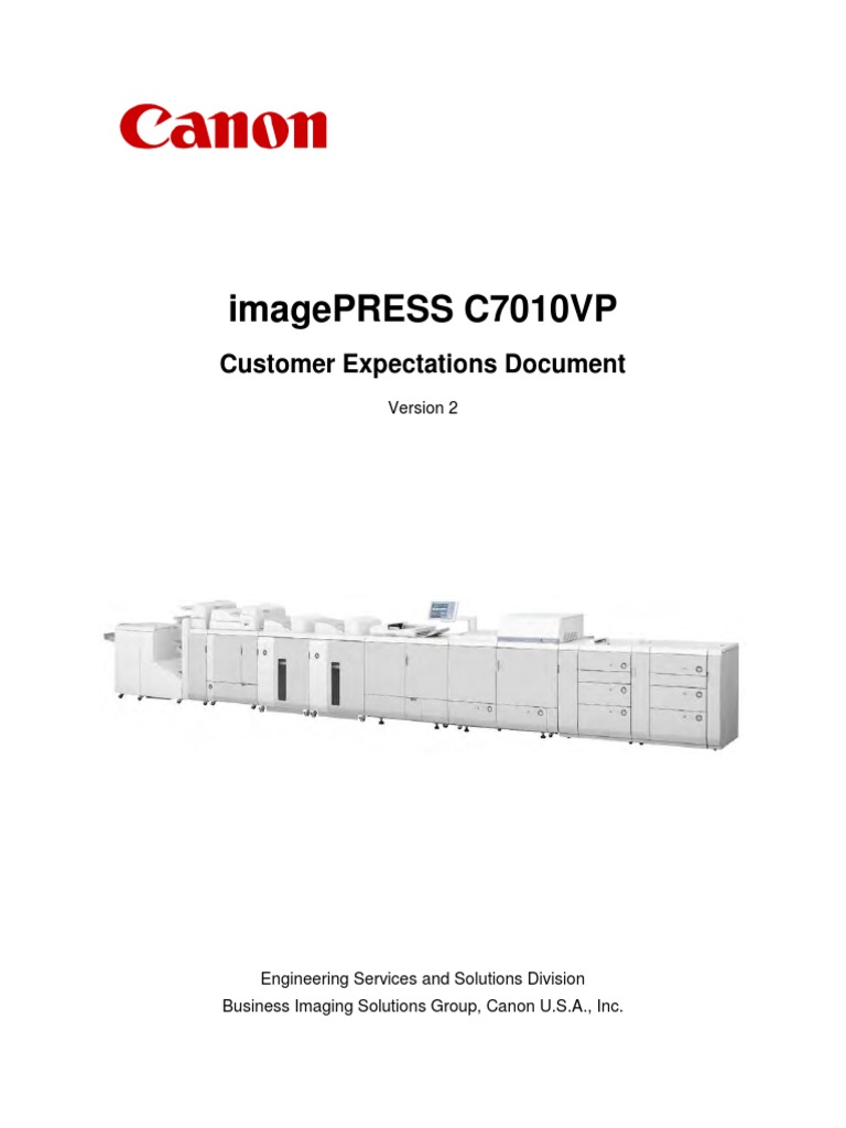 Canon ImagePress C7010VP Customer Expectations Document | PDF | Paper | Image Scanner
