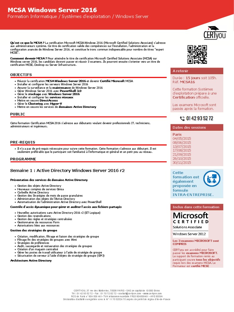 MCSA16 Formation Mcsa Windows Server 2016 PDF | PDF | Active Directory ...