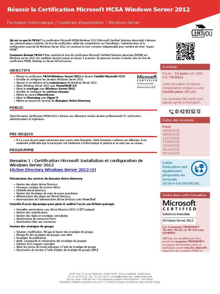 MCSA12 Formation Mcsa Windows Server 2012 PDF | PDF | Active Directory | Stratégies de groupe