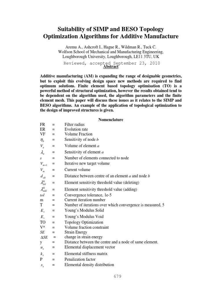 Suitability of SIMP and BESO Topology Optimization Algorithms For Additive Manufacturing | PDF ...
