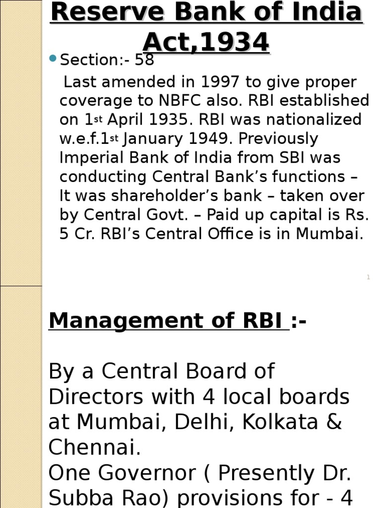 Overview of RBI Act 1934 Functions | PDF | Reserve Bank Of India | Banks