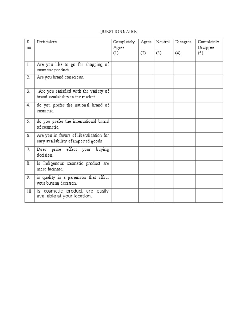 Cosmetic Product Shopping Survey | PDF