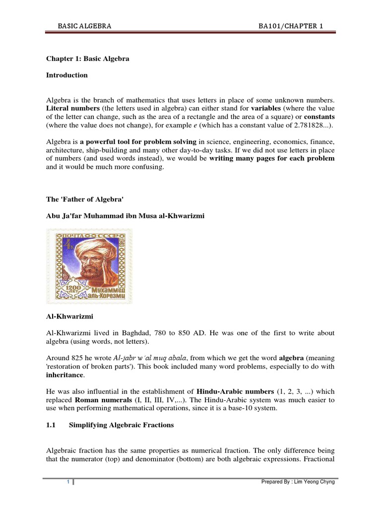 BA101 ENGINEERING MATHEMATIC Chapter 1 Basic Algebra | PDF | Fraction (Mathematics) | Equations