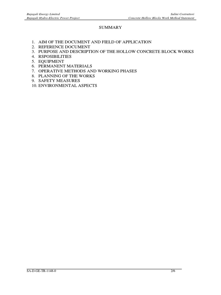 Method Statement For Masonry Works | PDF | Mortar (Masonry) | Concrete