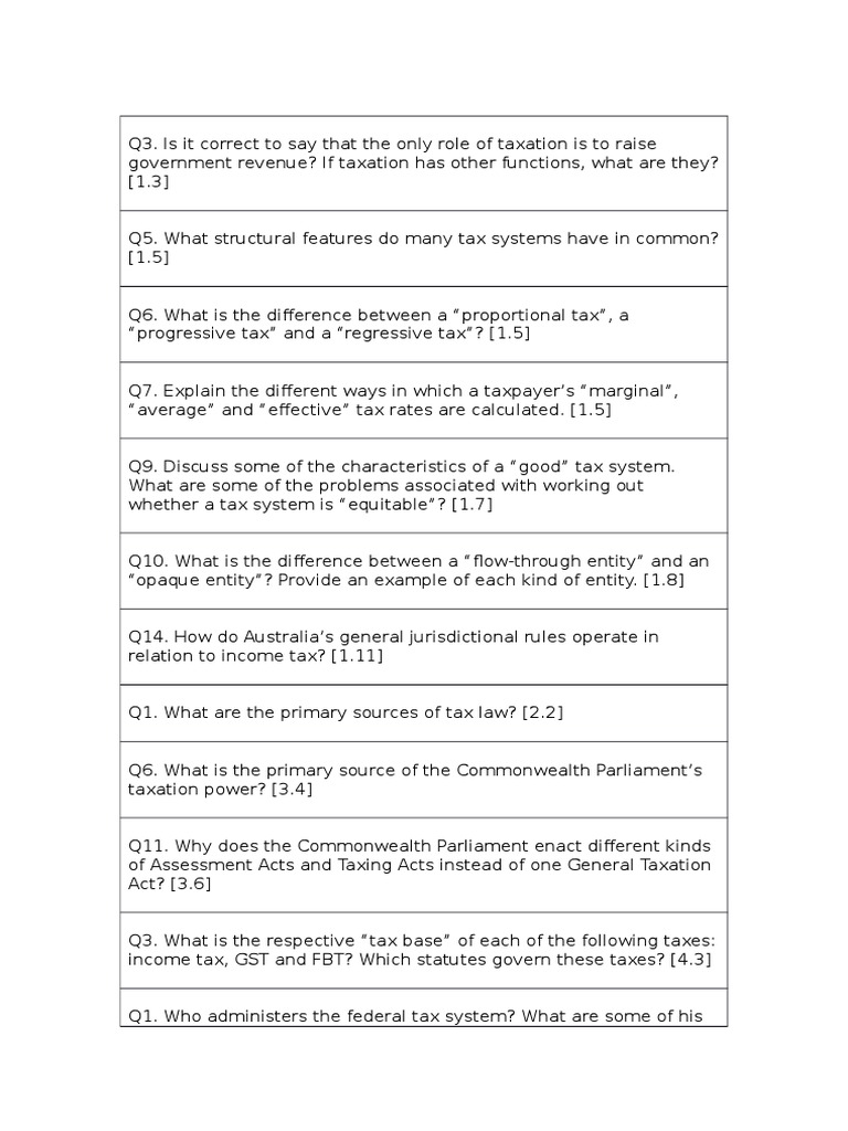 Analysis of Taxation Law Questions on Tax Residency, Taxable Income ...