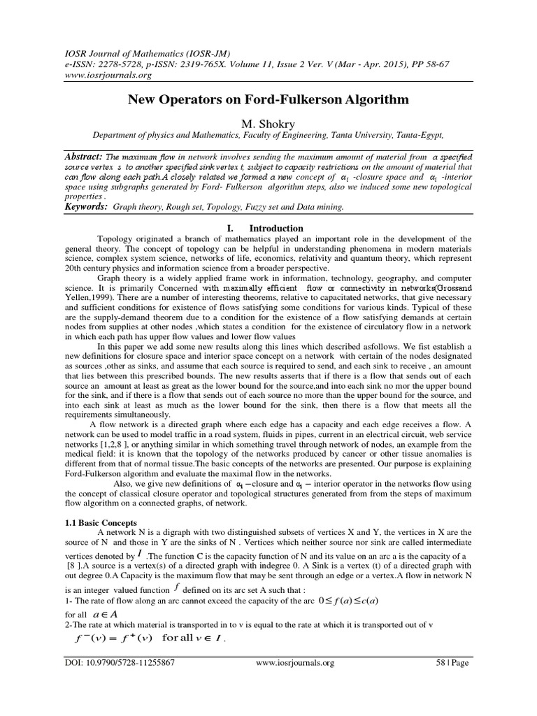 New Operators On Ford-Fulkerson Algorithm | PDF | Discrete Mathematics | Mathematical Concepts