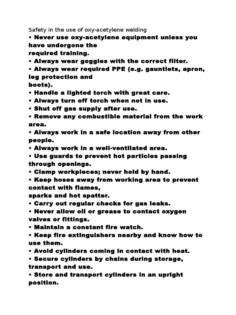 Oxy-Acetylene Welding Safety Tips | PDF | Home & Garden
