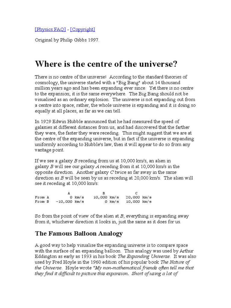 Centre of The Universe | PDF | Metric Expansion Of Space | Universe