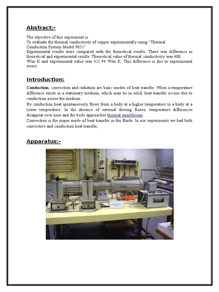 Thermal Conductivity Lab-Report | PDF | Thermal Conduction | Heat Transfer