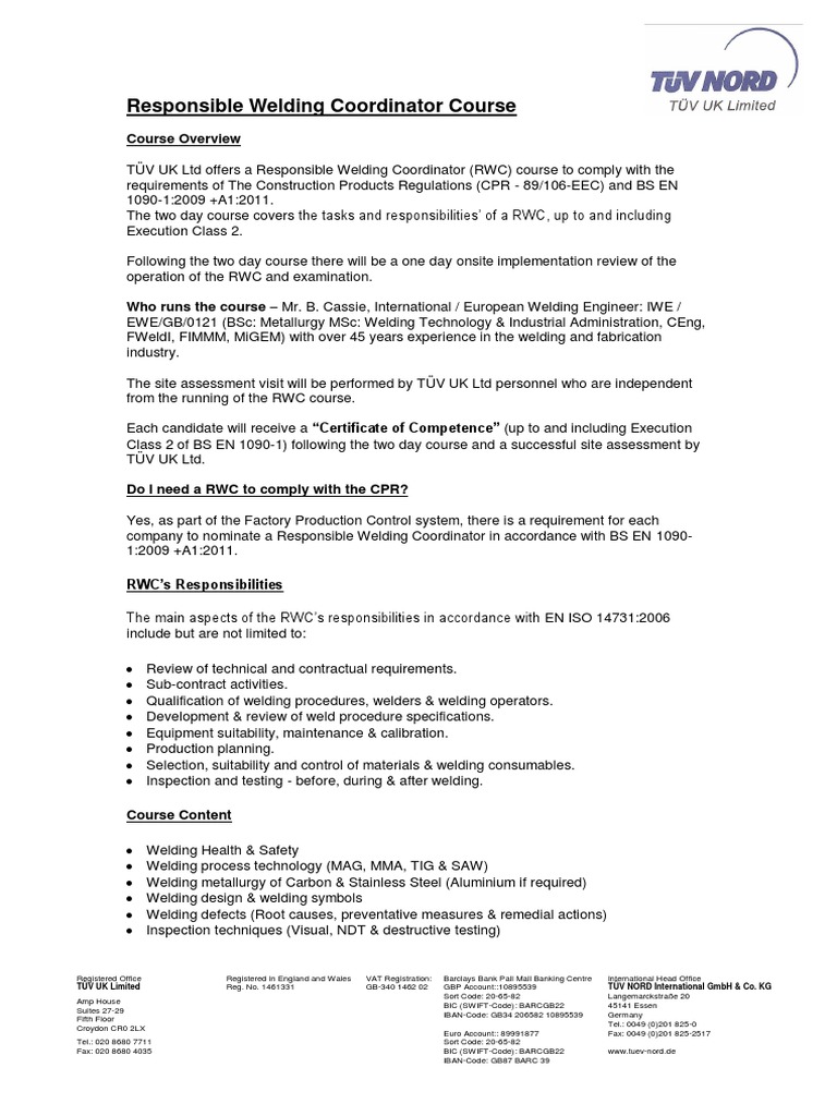 Responsible Welding Coordinator Course | PDF | Welding | Construction