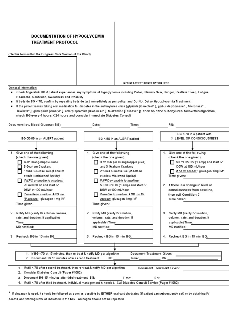 Hypoglycemia Treatment Protocol | PDF | Hypoglycemia | Medical Specialties