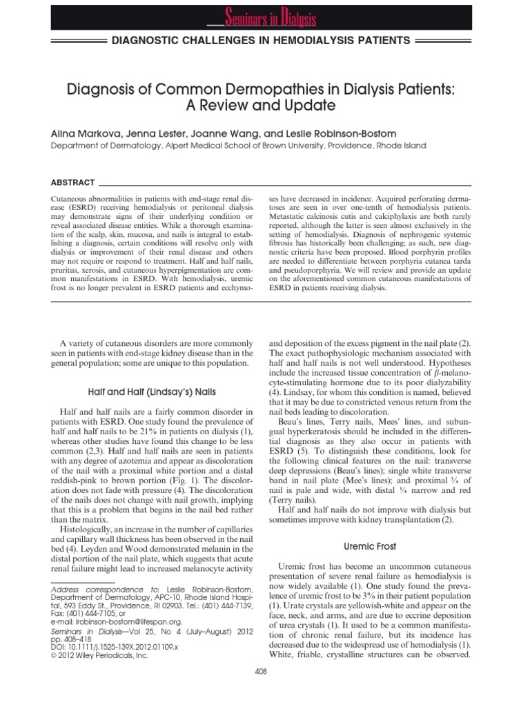 Skin Diseases in Dialysis | PDF | Chronic Kidney Disease | Bleeding