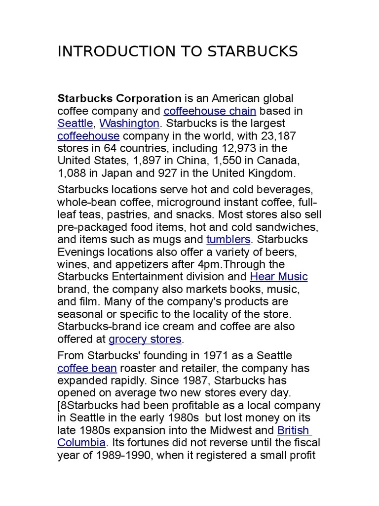 Introduction to Starbucks | Starbucks | Coffee