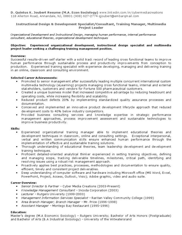 Instructional Design Specialist Resume | PDF | Instructional Design ...