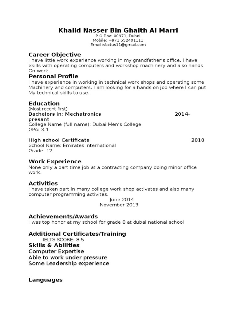 CV Outline (Khalid Nasser Ahmad Bin Ghaith Almarri (h00210985) ) | PDF ...