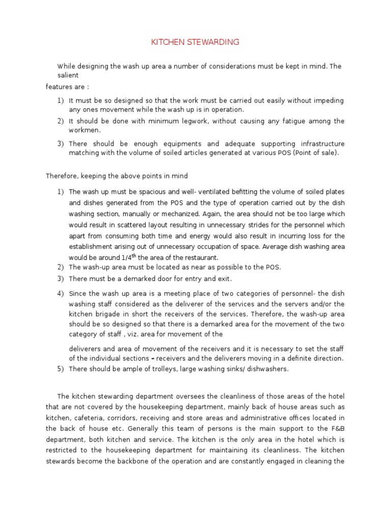 Kitchen Stewarding - Facility Planning | PDF | Dishwasher | Kitchen