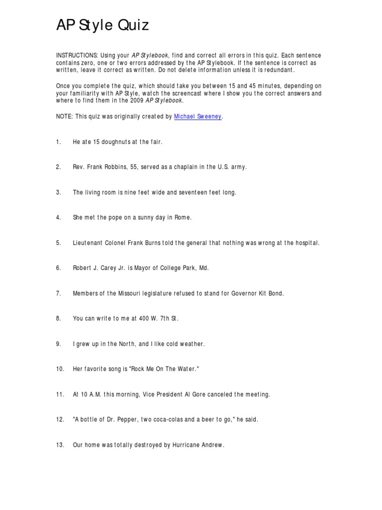 AP Style Correction Quiz | PDF | Violence