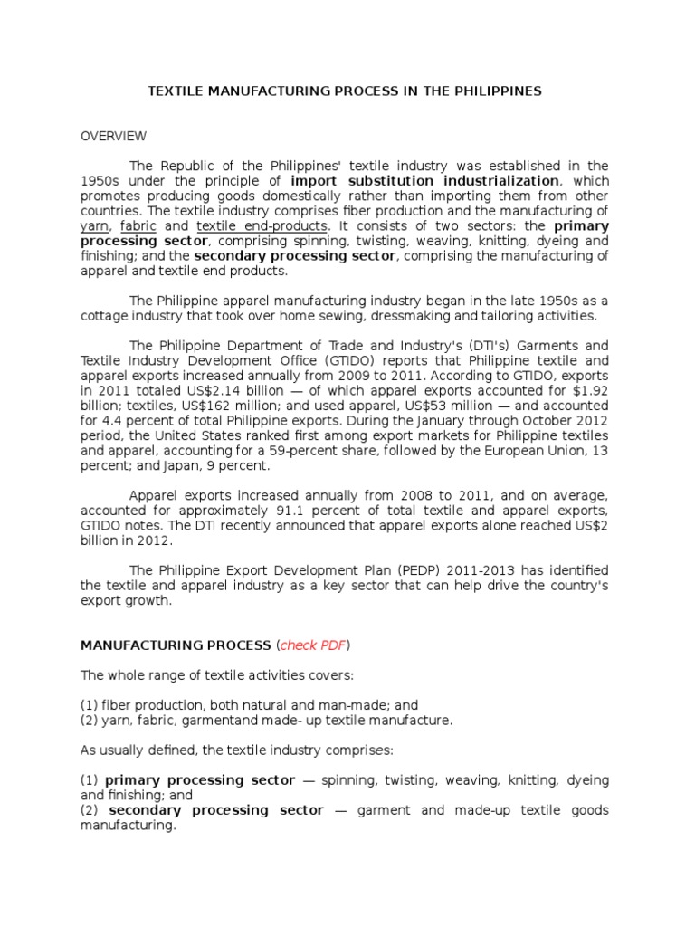 Textile Manufacturing Process in PH | PDF | Textile Manufacturing ...