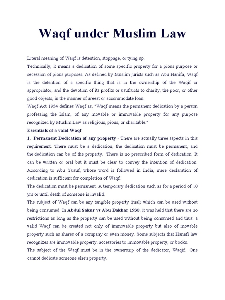 WAQF | PDF | Islamic Ethics | Private Law