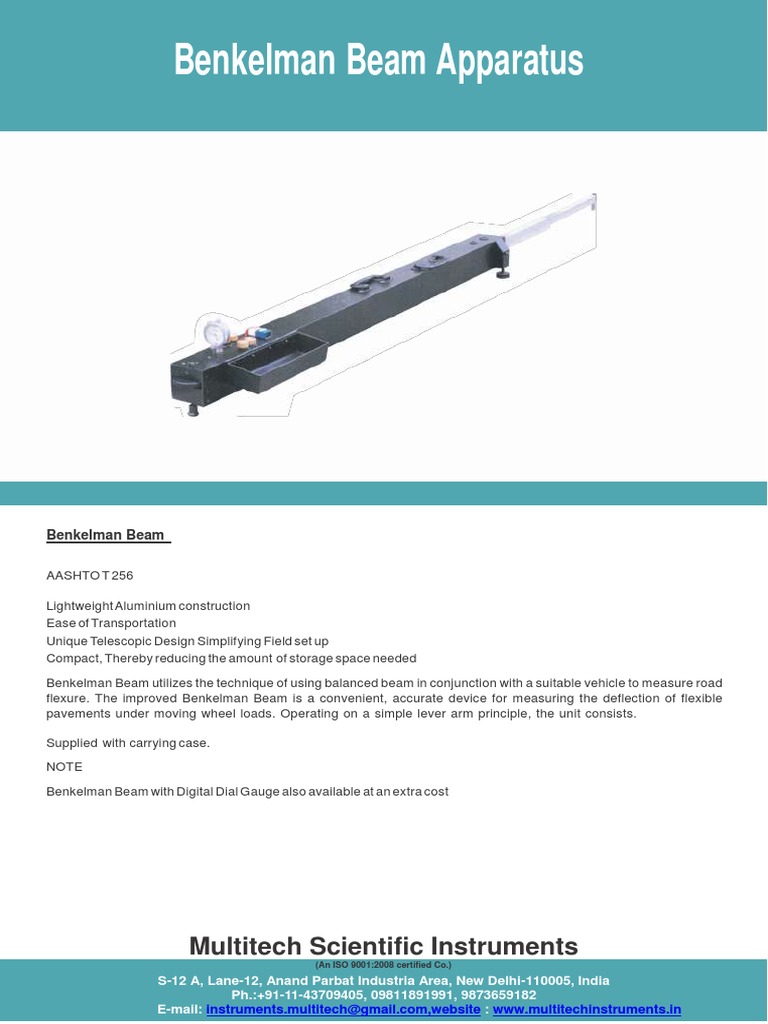 Benkelman Beam Apparatus: Multitech Scientific Instruments | PDF