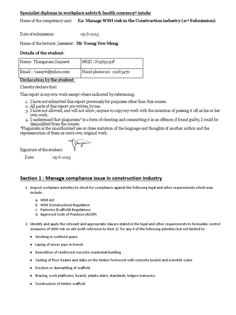 Manage WSH Risk in The Construction | PDF | Electrical Wiring | Crane ...