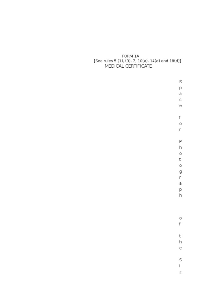 Medical Certificate: Form 1A (See Rules 5 (1), (3), 7, 10 (A), 14 (D ...