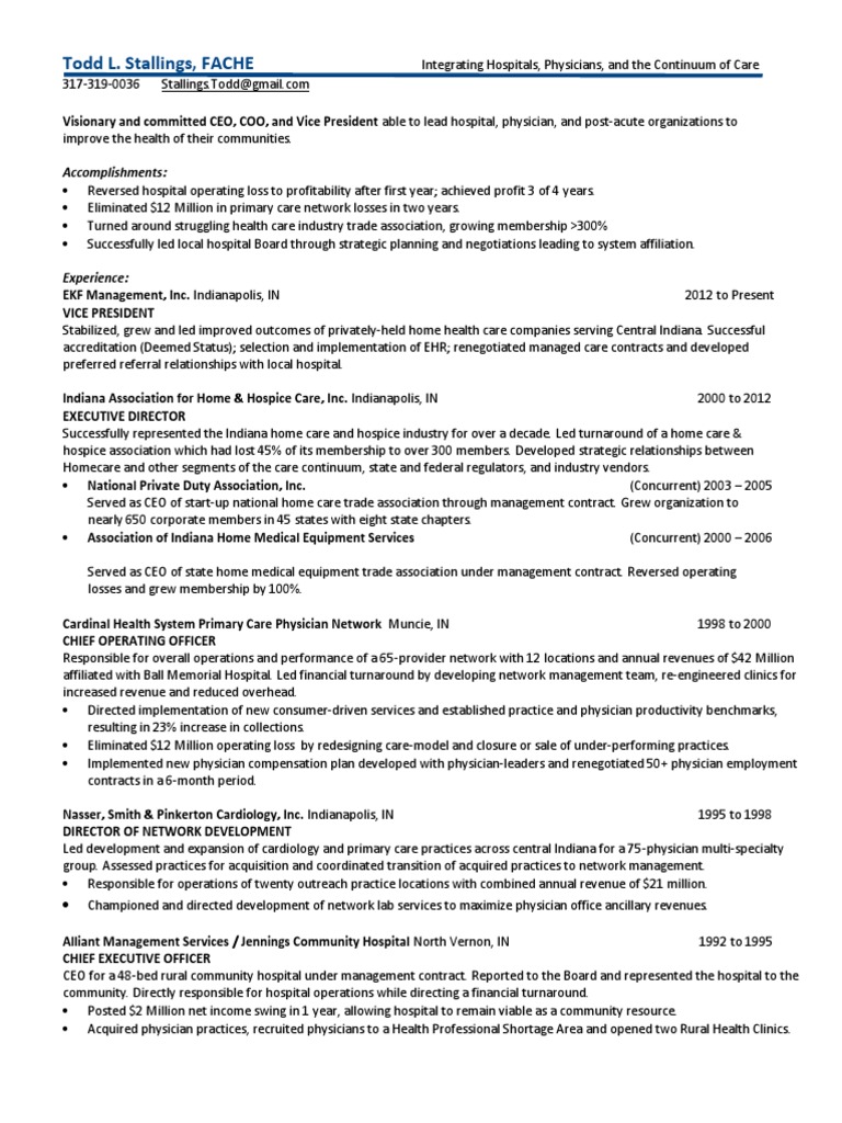 VP Strategic Healthcare Operations in Tampa Bay FL Resume Todd ...