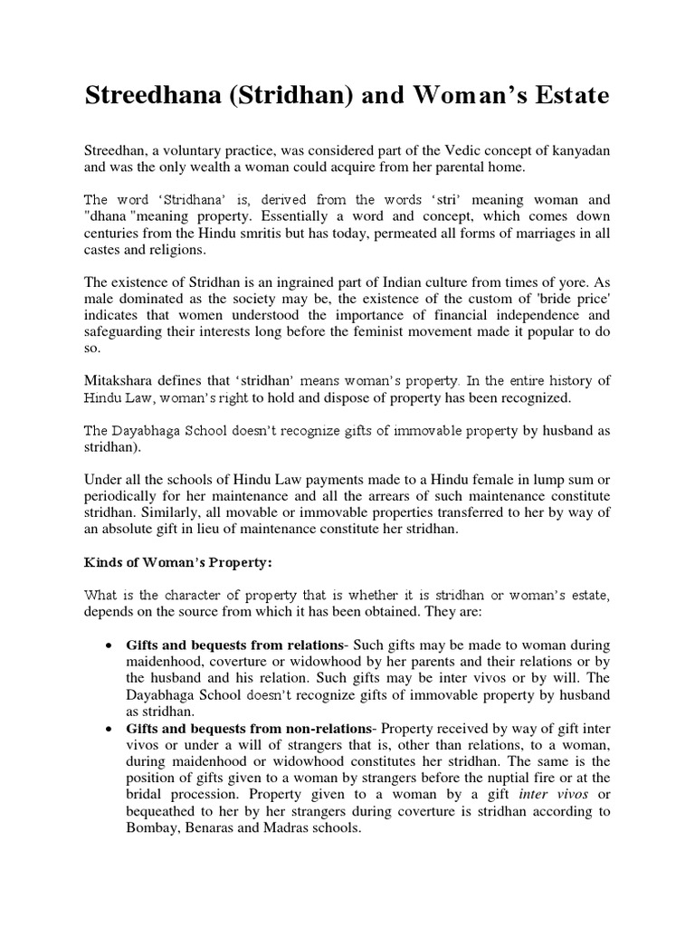 Stridhan and Woman's Estate | PDF | Ownership | Property