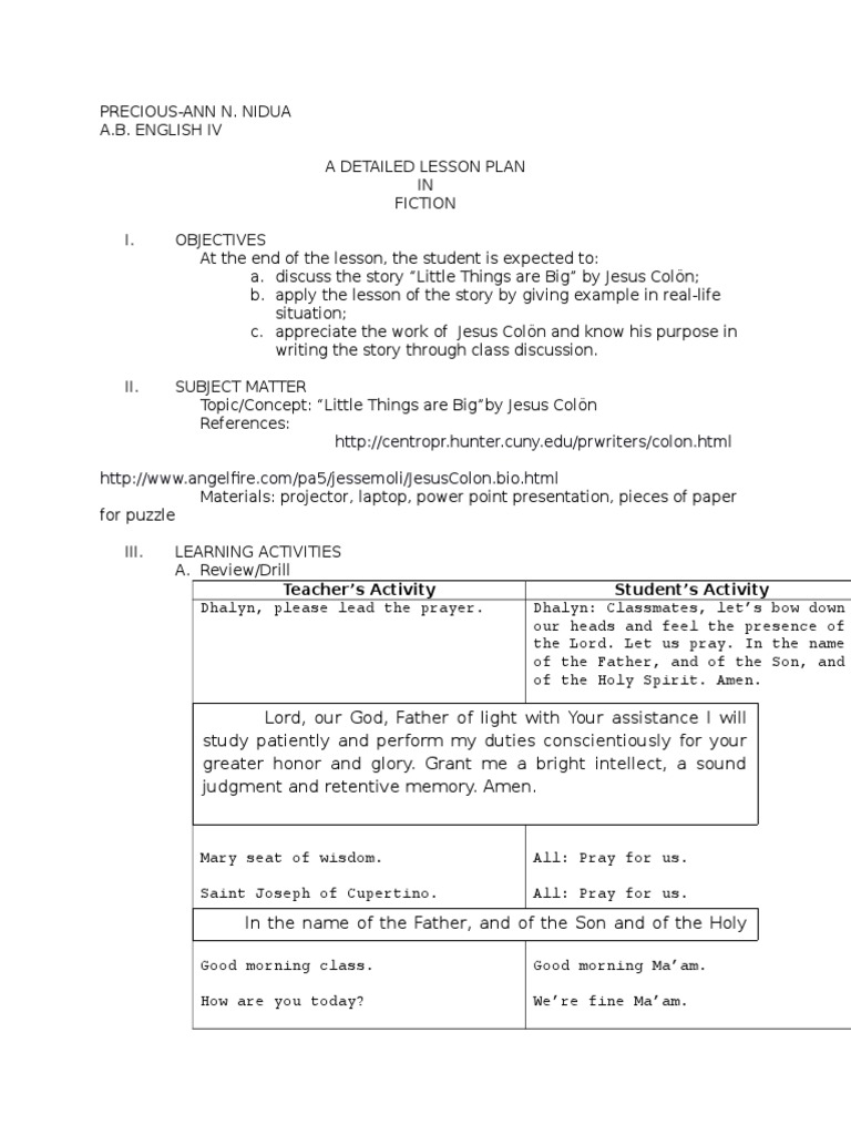 Lesson Plan | PDF | Lesson Plan | Prayer