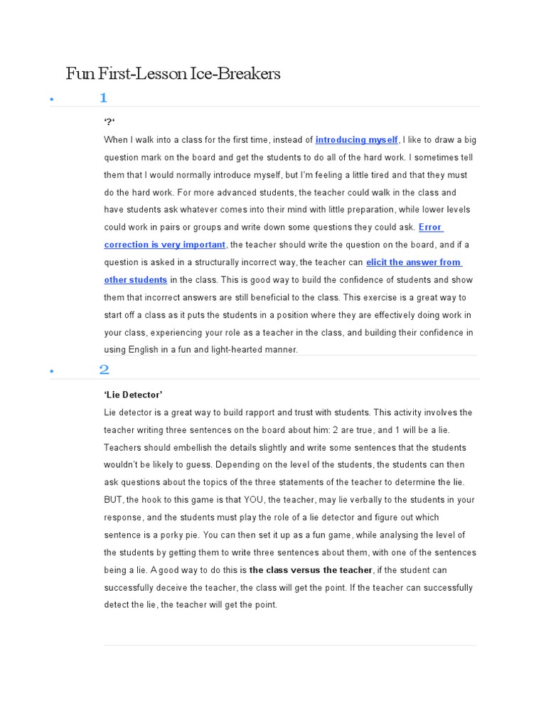 Fun First-Lesson Ice-Breakers: Introducing Myself | PDF | Language Arts ...