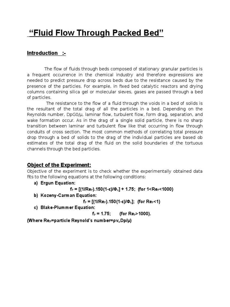 Fluid Flow Through Packed Bed | PDF | Reynolds Number | Drag (Physics)
