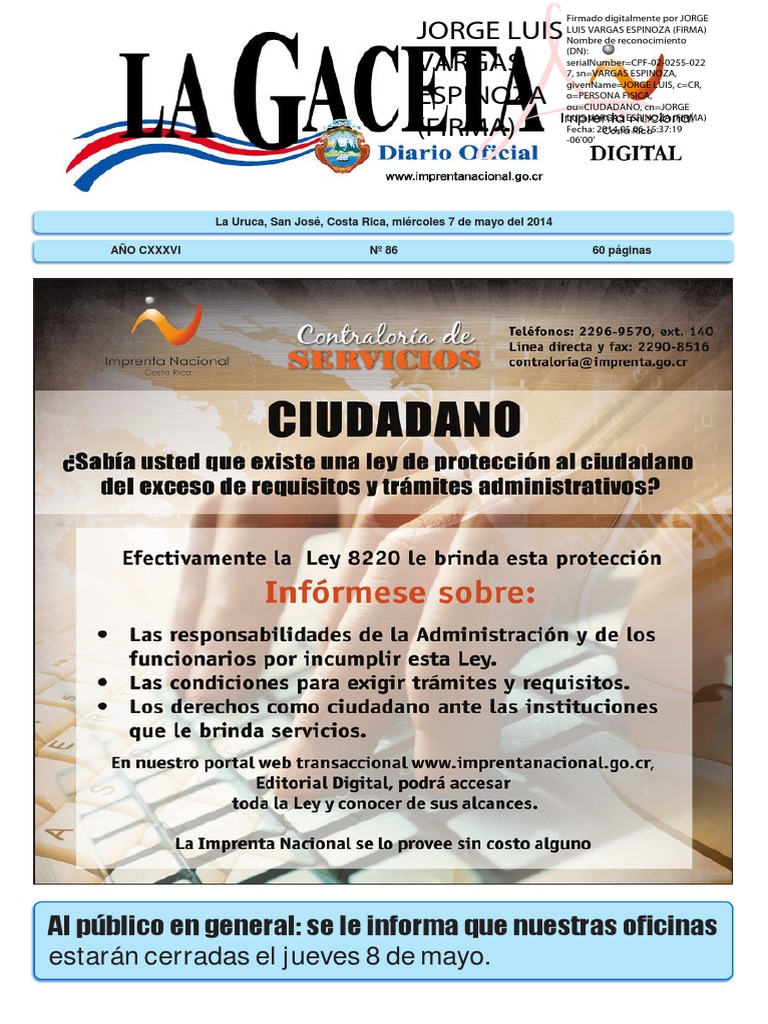 La Gaceta 2014N86 | PDF | Costa Rica | Turismo