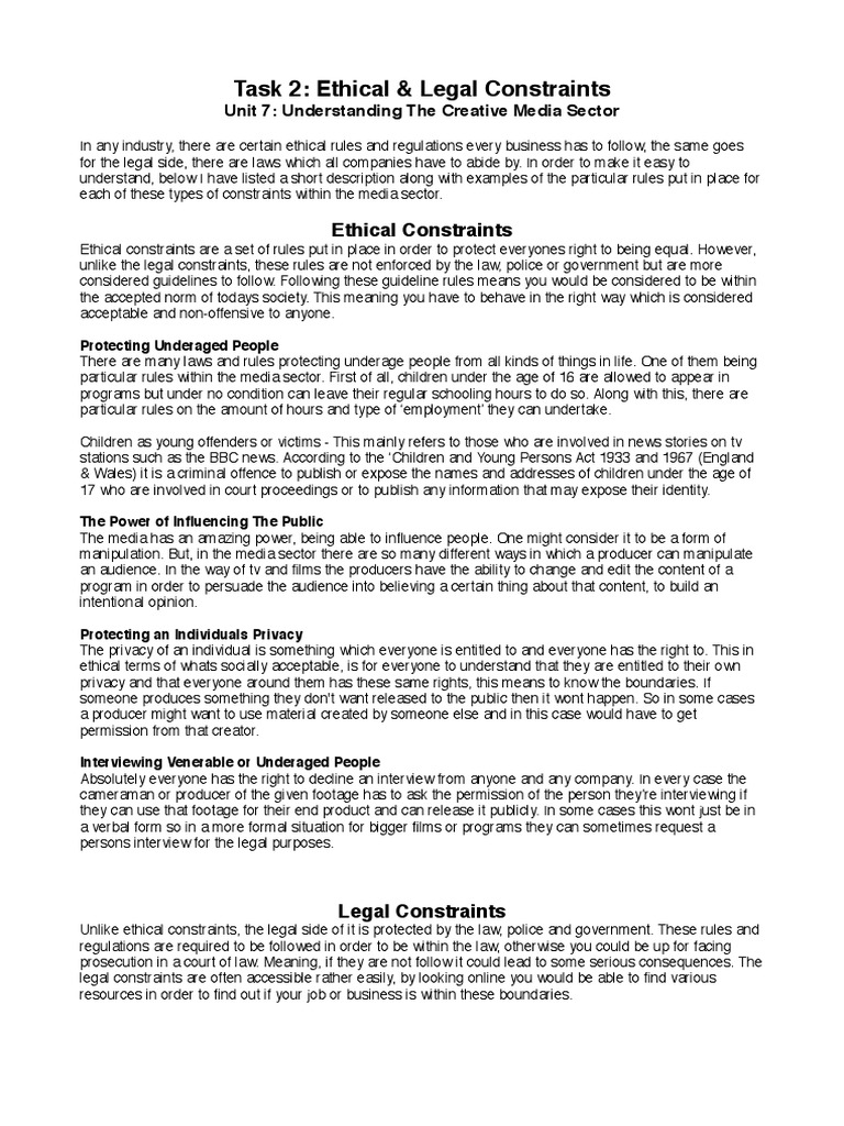 Task 2 - Ethical & Legal Constraints | PDF | Privacy | Crime & Violence