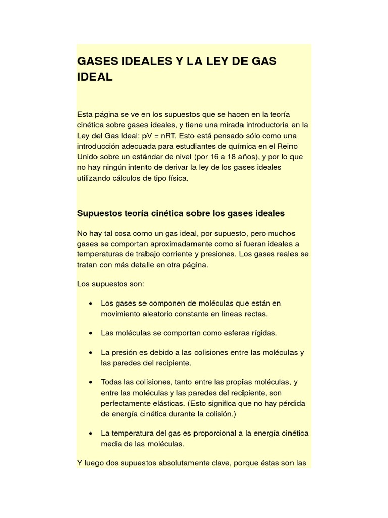 Gases Ideales y La Ley de Gas Ideal | PDF | Gases | Presión