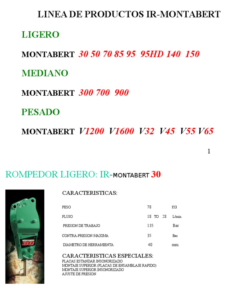 Especificaciones de Rompedores Montabert | PDF | Bomba | Pistón