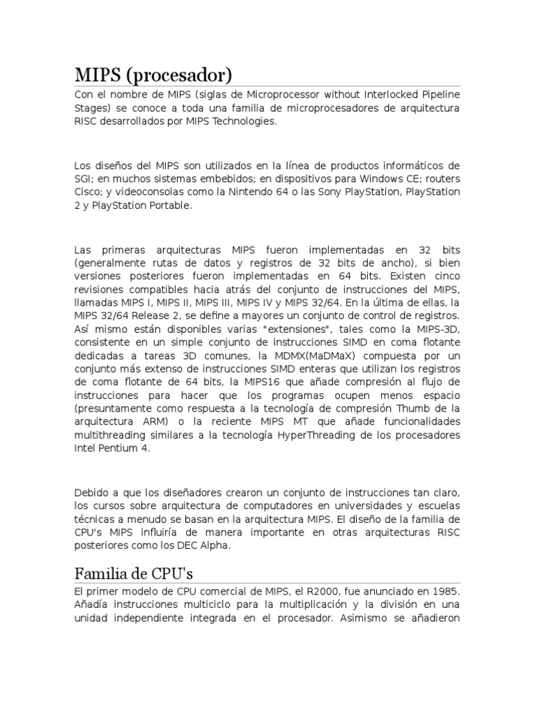 MIPS | PDF | Conjunto de instrucciones de Mips | Arquitectura de ...