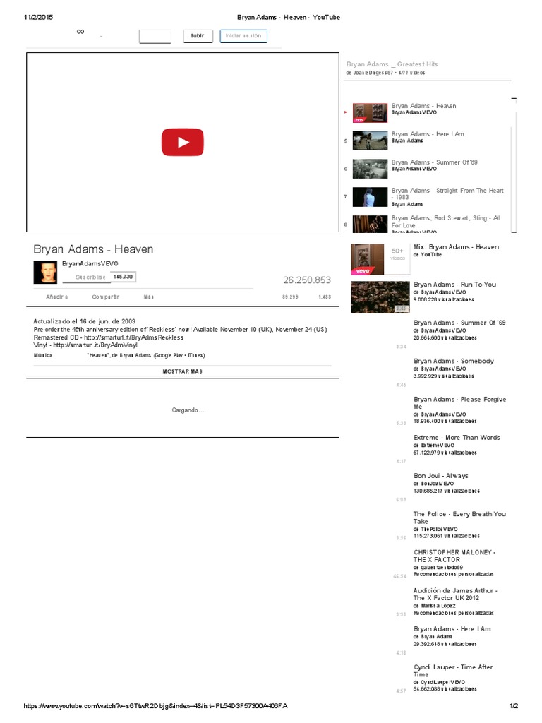Bryan Adams - Heaven - YouTube | PDF | Rock Music | Entertainment Award