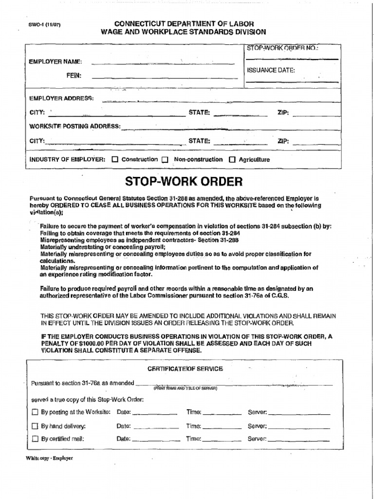CT Dept of Labor-Stop Work Order | PDF | Server (Computing) | Employment