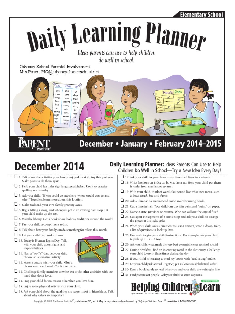 Winter 2014-15 Daily Learning Planner | PDF