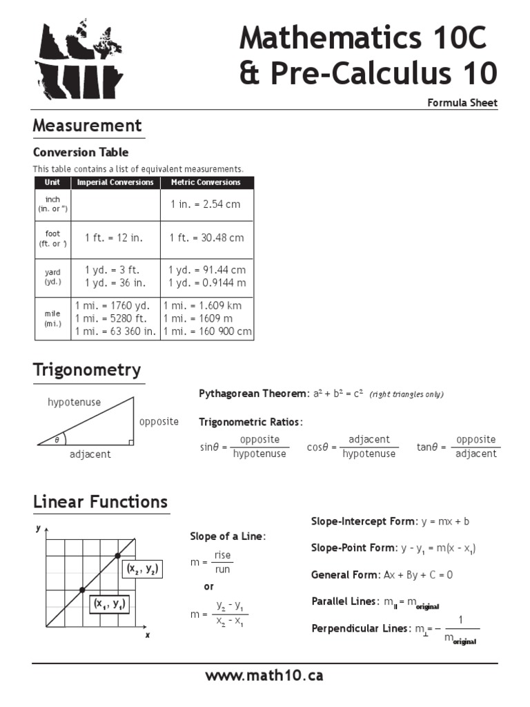 Mathematics 10C & Pre-Calculus 10: Measurement | PDF