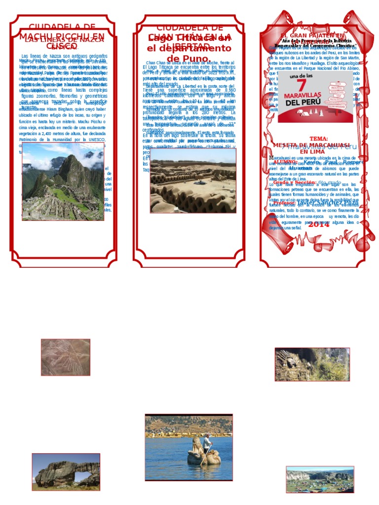 Triptico 7 Maravillas Del Peru | Descargar gratis PDF | Perú | Conservación