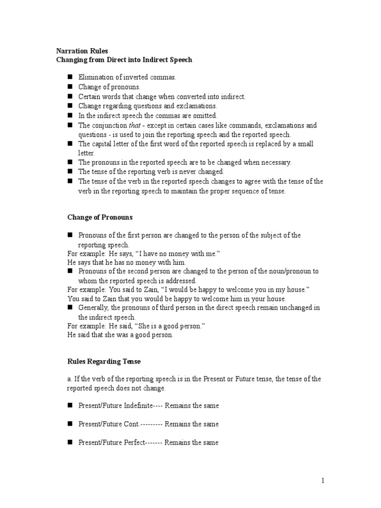 Narration Rules | PDF | Perfect (Grammar) | Grammatical Tense