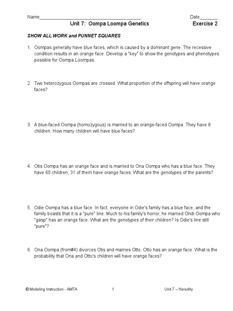 03 Exercise 2 - Oompa Loompa Genetics | PDF